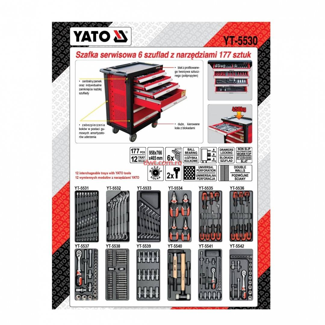Dulap scule,Yato YT-55300 profesional, 958X766X465 mm, 177 buc, 6 sertare