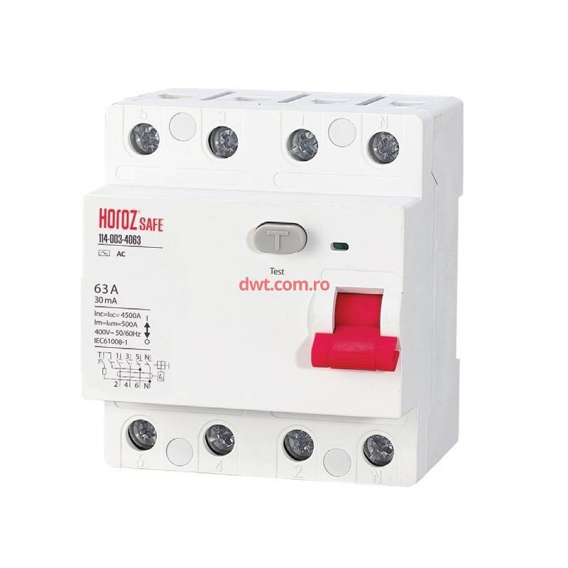 Horoz 114-003-4063 Siguranta automata cu protectie diferentiala, Horoz RCCB 63A, 4 Poli, curba ...
